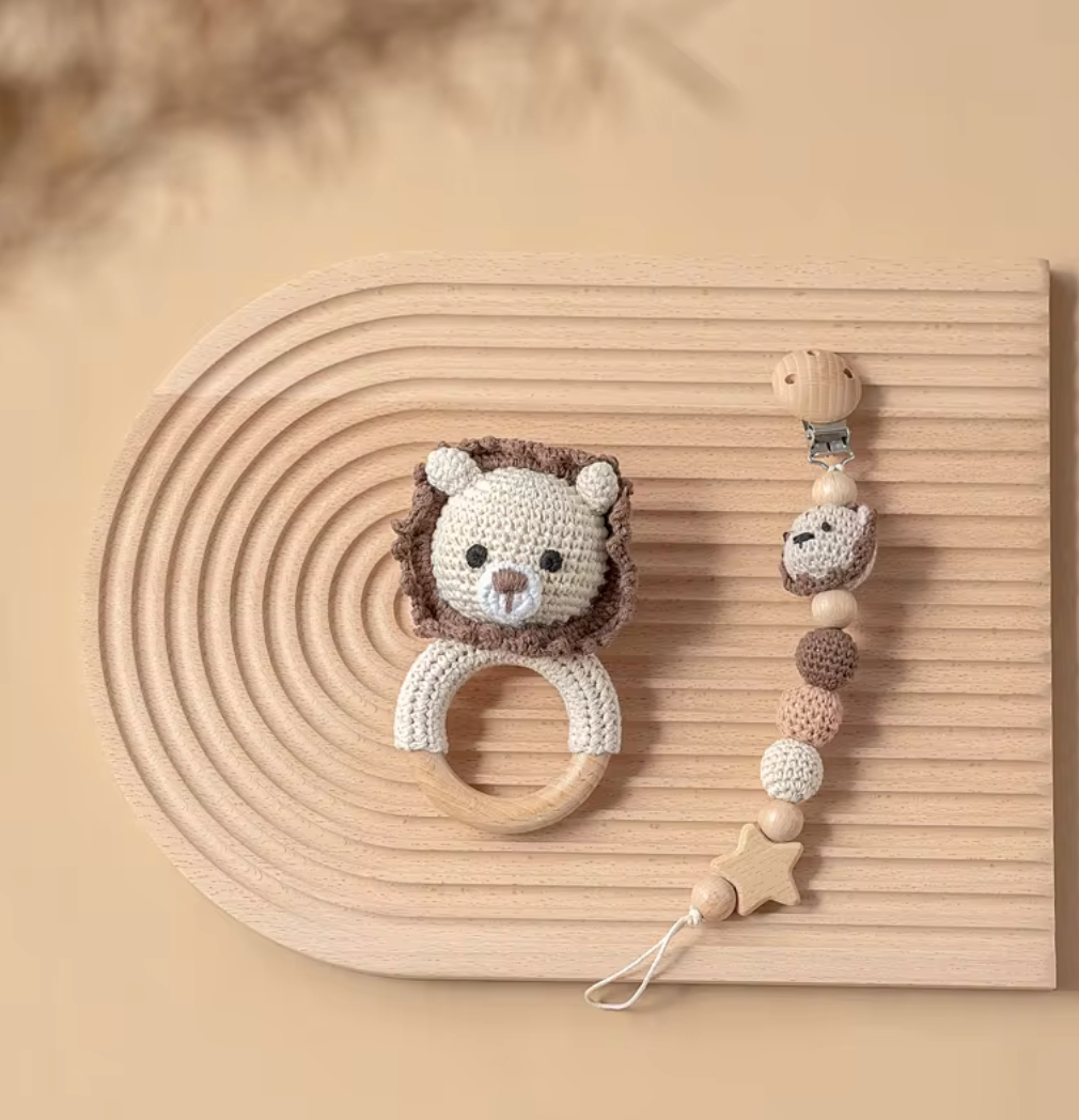 Handmade Lion Rattle & Pacifier Clip – The Storkling